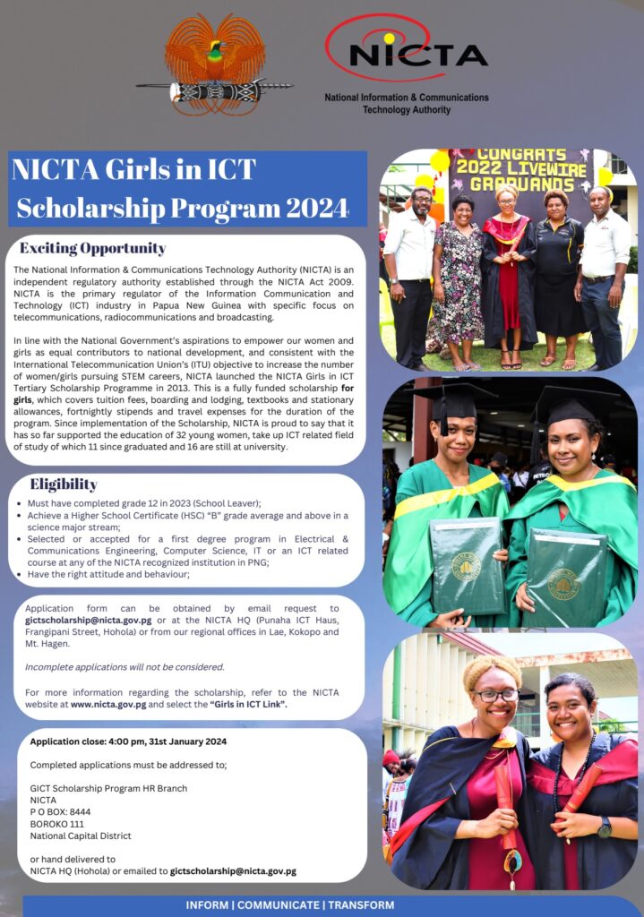 NICTA Girls in ICT Scholarship Program 2024 - National Information ...